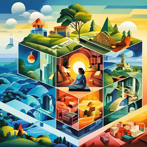 Make a cubist poster artstyle of the 7 dimensions of wellnes... by ...