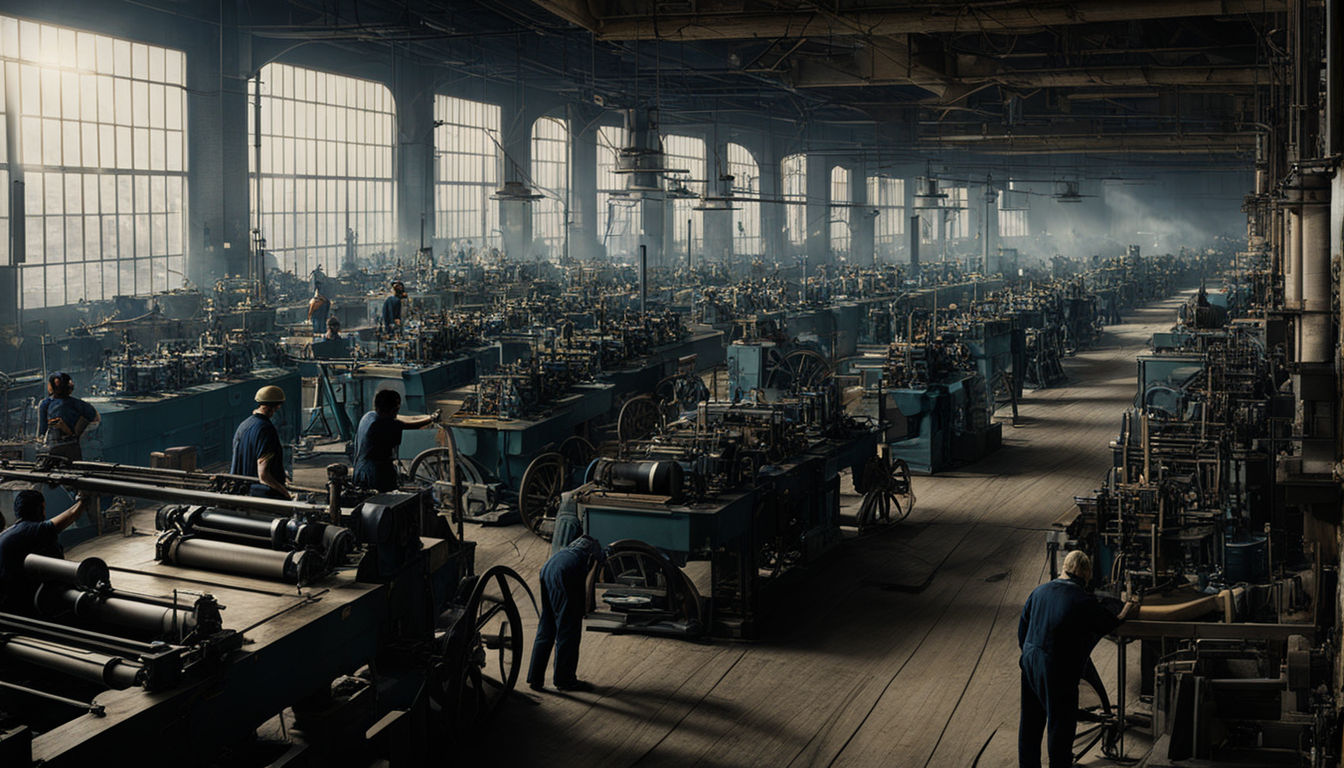 A bustling factory floor during the Industrial Revolution by DHARMARAJ ...