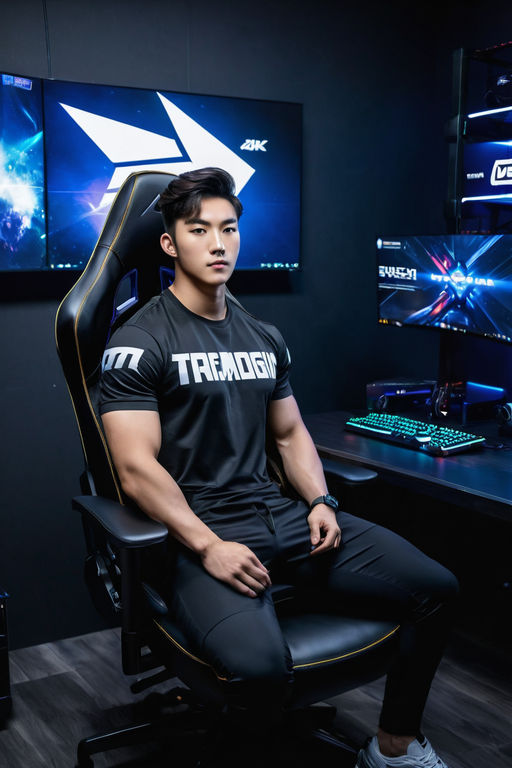 A handsome muscular male teen Korean pro gamer by Soft High - Playground