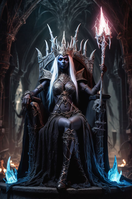 Full body photograph of a powerful undead drow queen with he... by midnight_rider - Playground