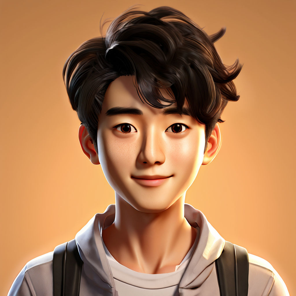 3D cartoon-style digital render of a young Korean man in his... by 주성 ...