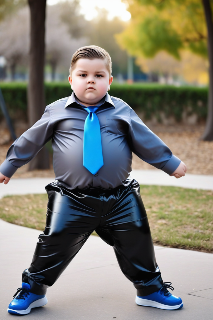 close up 7 year old chubby tubby oversize kid and his blac... by ...