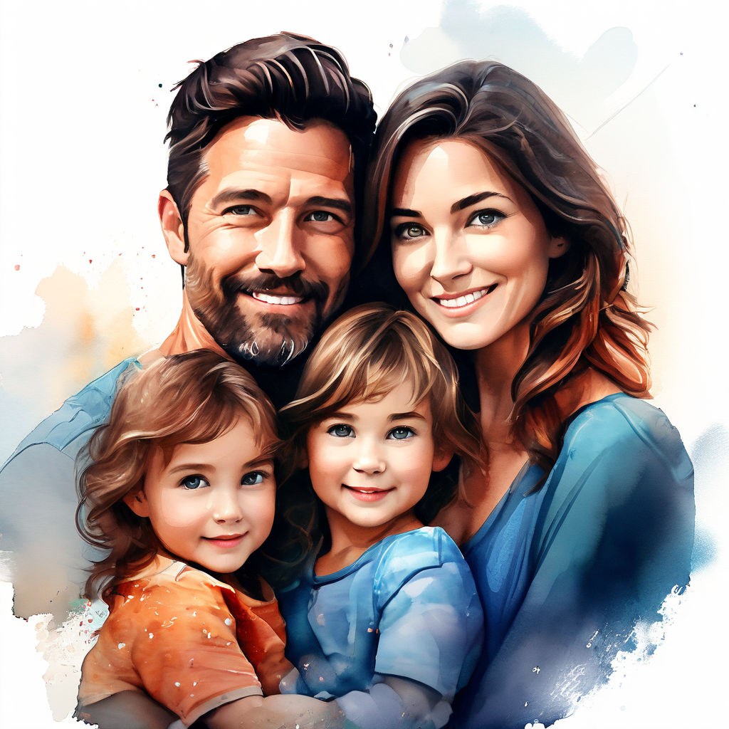 Draw a family portrait with digital watercolor painting by Dipto Kundu ...