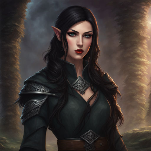 A female half-elf rogue with fair skin and dark hair wearing... by ...