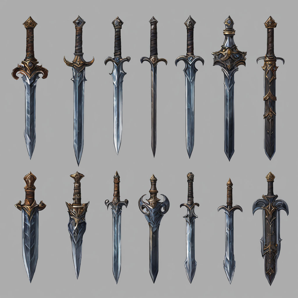 Create game asset multiple sword icons for rpg game inspired... by ...