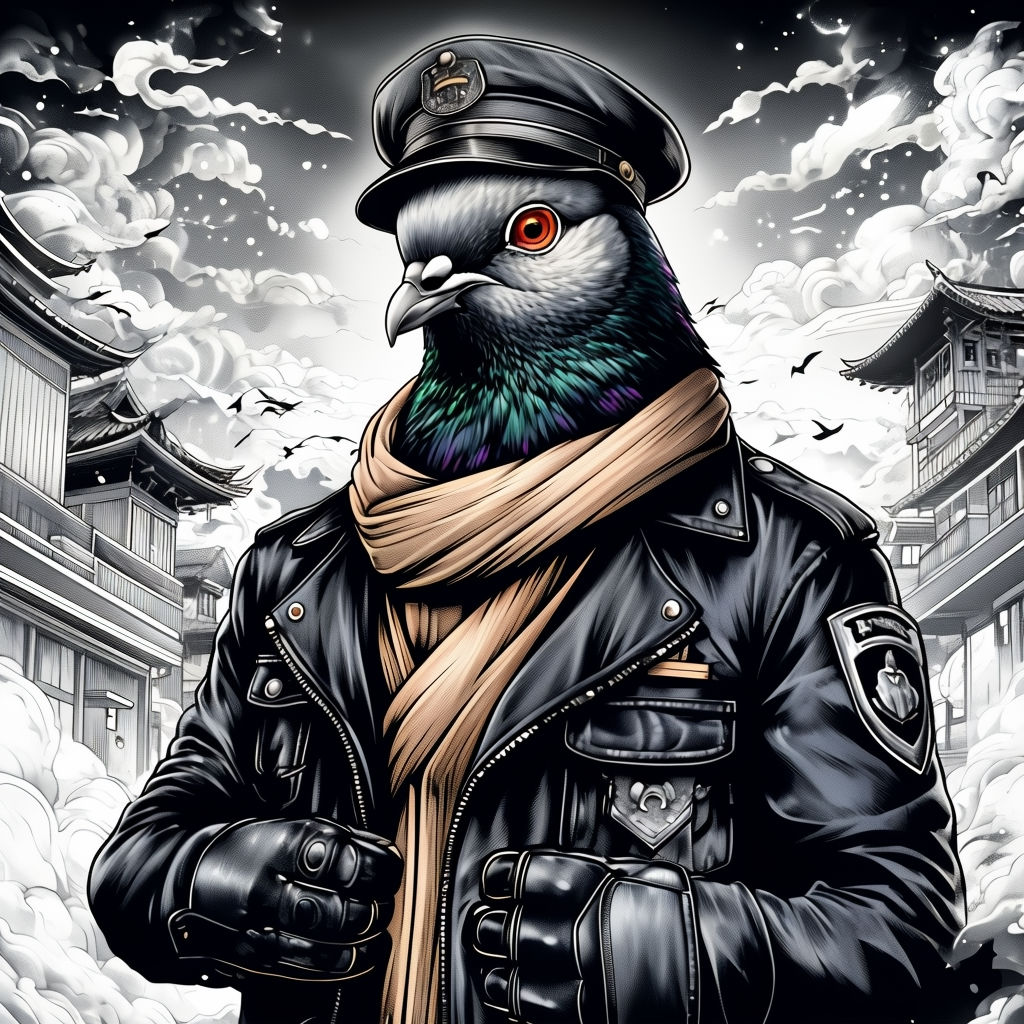 A Badass Harley Davidson Biker Pigeon in a Japanese Background. by Neos ...