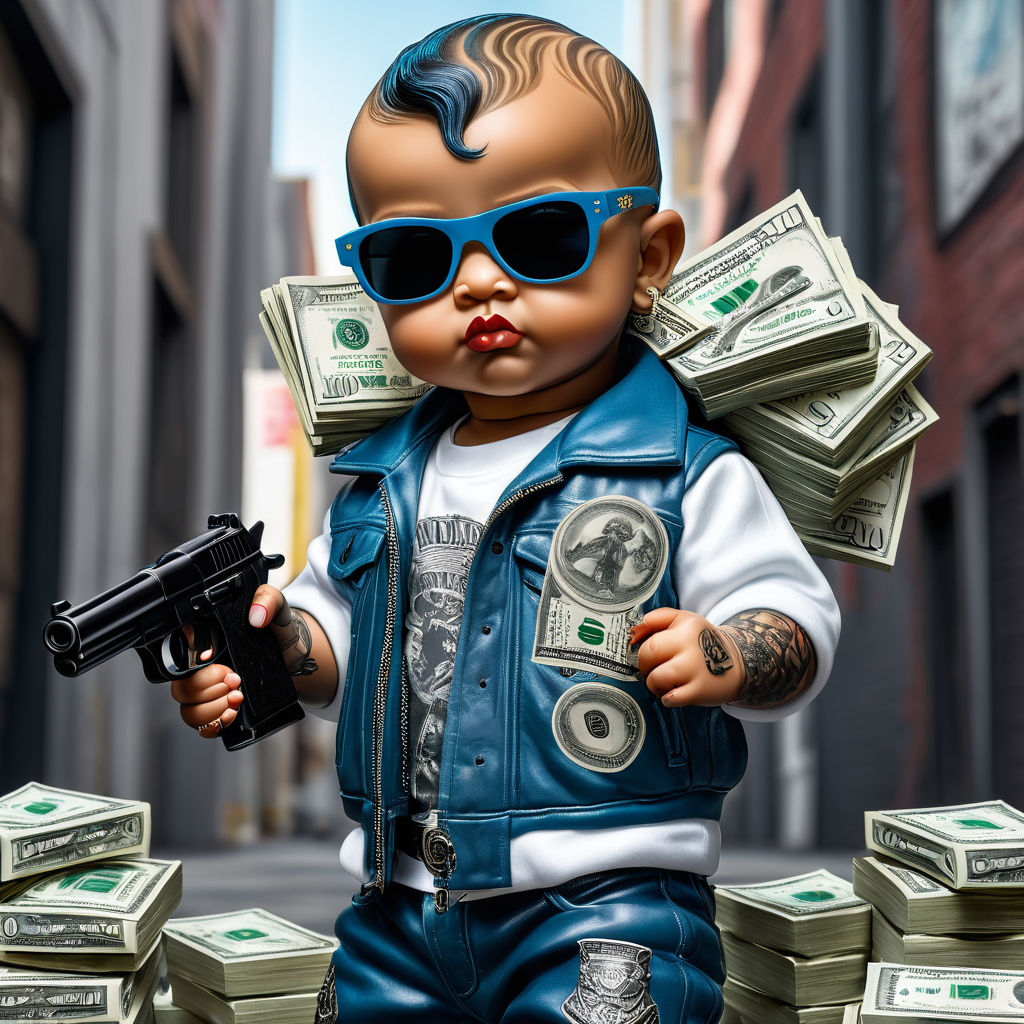 A hyper realistic statue of a gangster baby angel with tatto... by ...