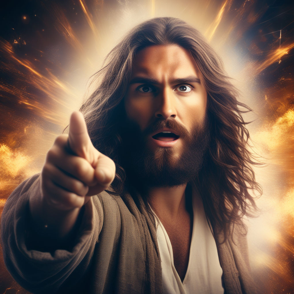 Jesus Christ facing forward. pointing his finger towards the... by ... Jesus Christ facing forward. pointing his finger towards the... by ...