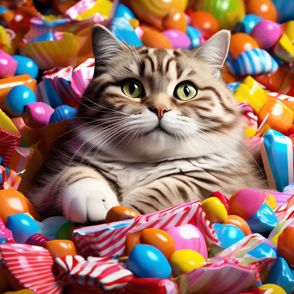 Fat cat in a pile of candy wrappers by Сергей Антипов - Playground