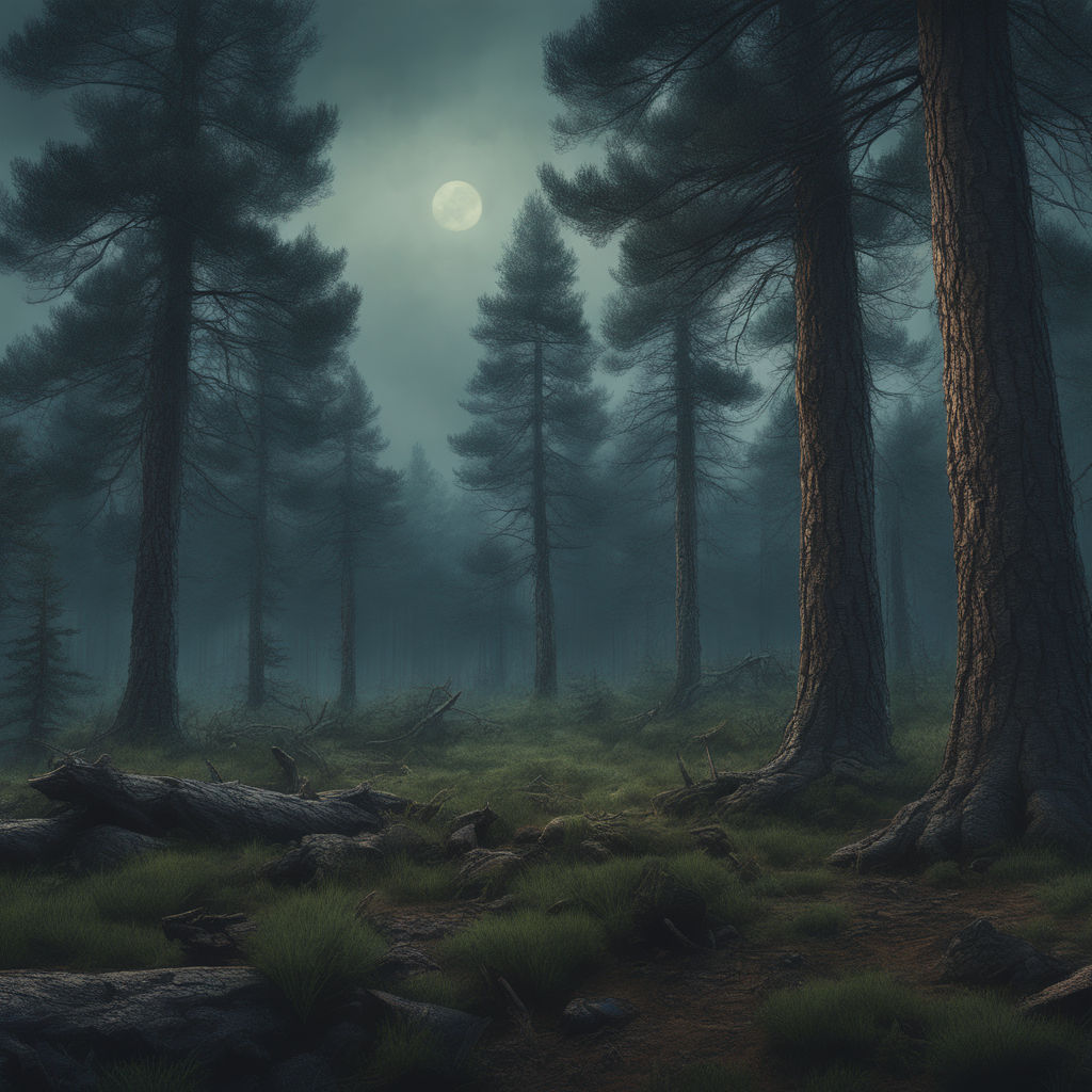Old massive pine forest in night by ddd123 - Playground