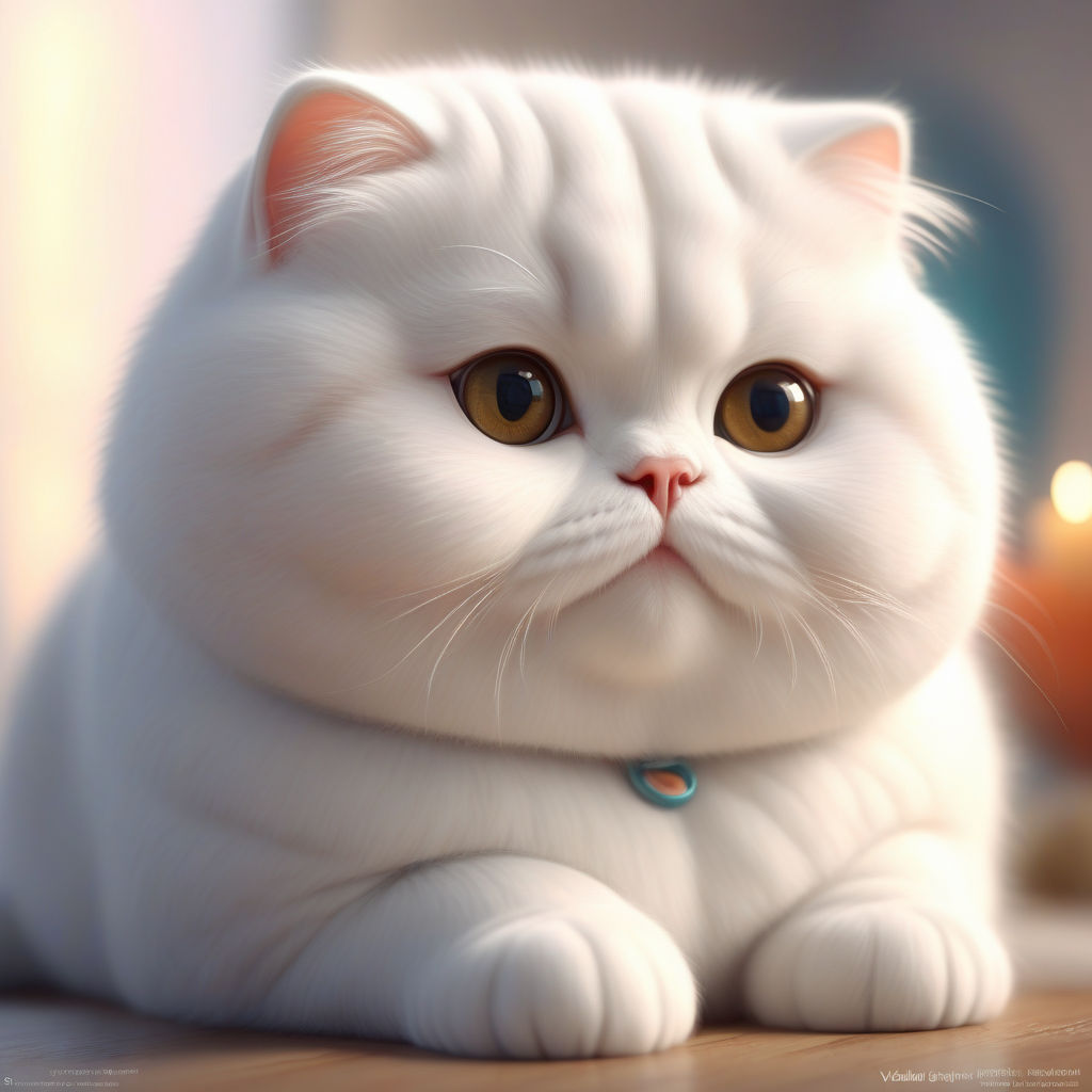 3d cartoon very fat chubby white fur Scottish Fold cute cat ... by ...