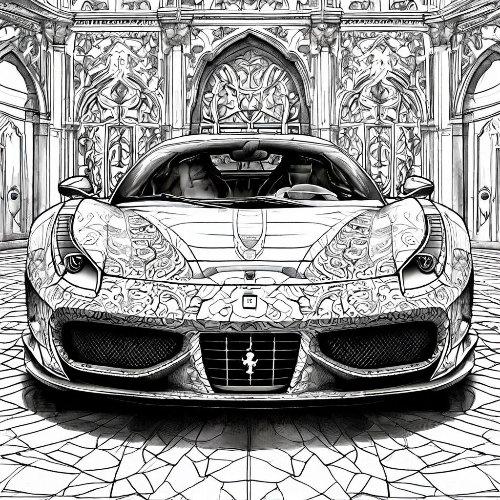 A high-contrast sketch-art of an exquisite Ferrari in monoch... by ... A high-contrast sketch-art of an exquisite Ferrari in monoch... by ...