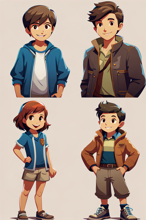 Six detailed full-body character designs on a single sheet by Heather ...