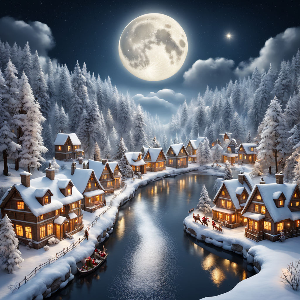 A magical Christmas scene with Santa Claus flying in his sle... by dep ...