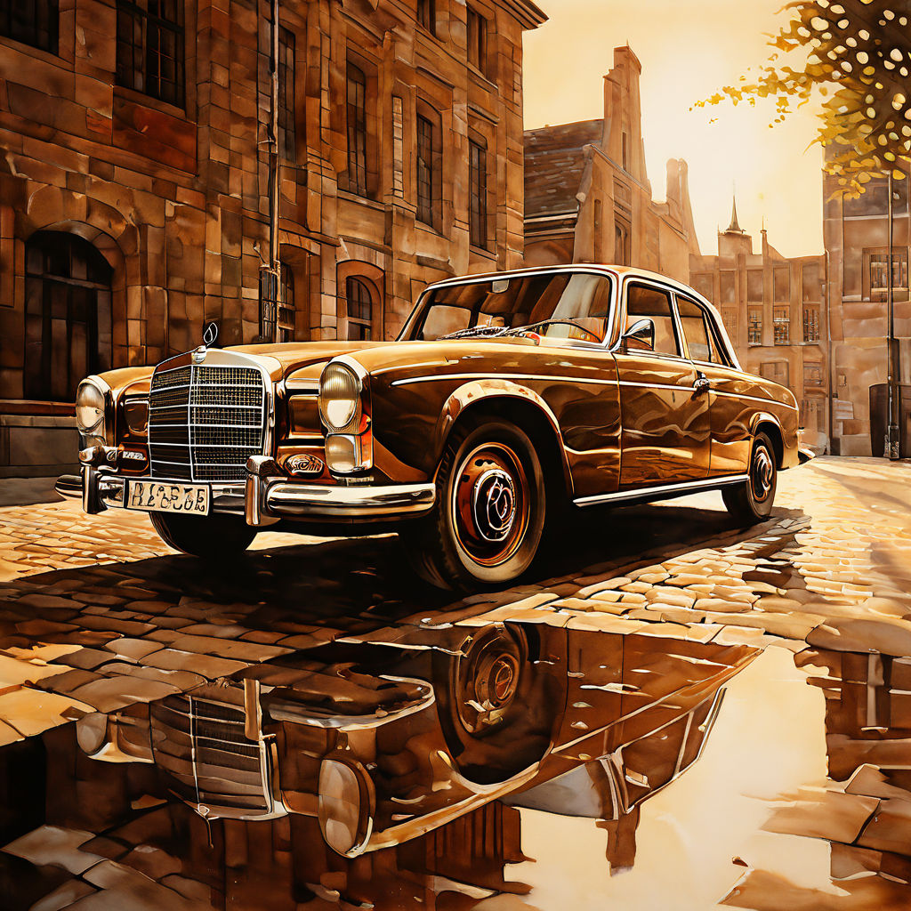 Effervescent watercolor of a classic Mercedes-Benz by Guilherme Xavier ...