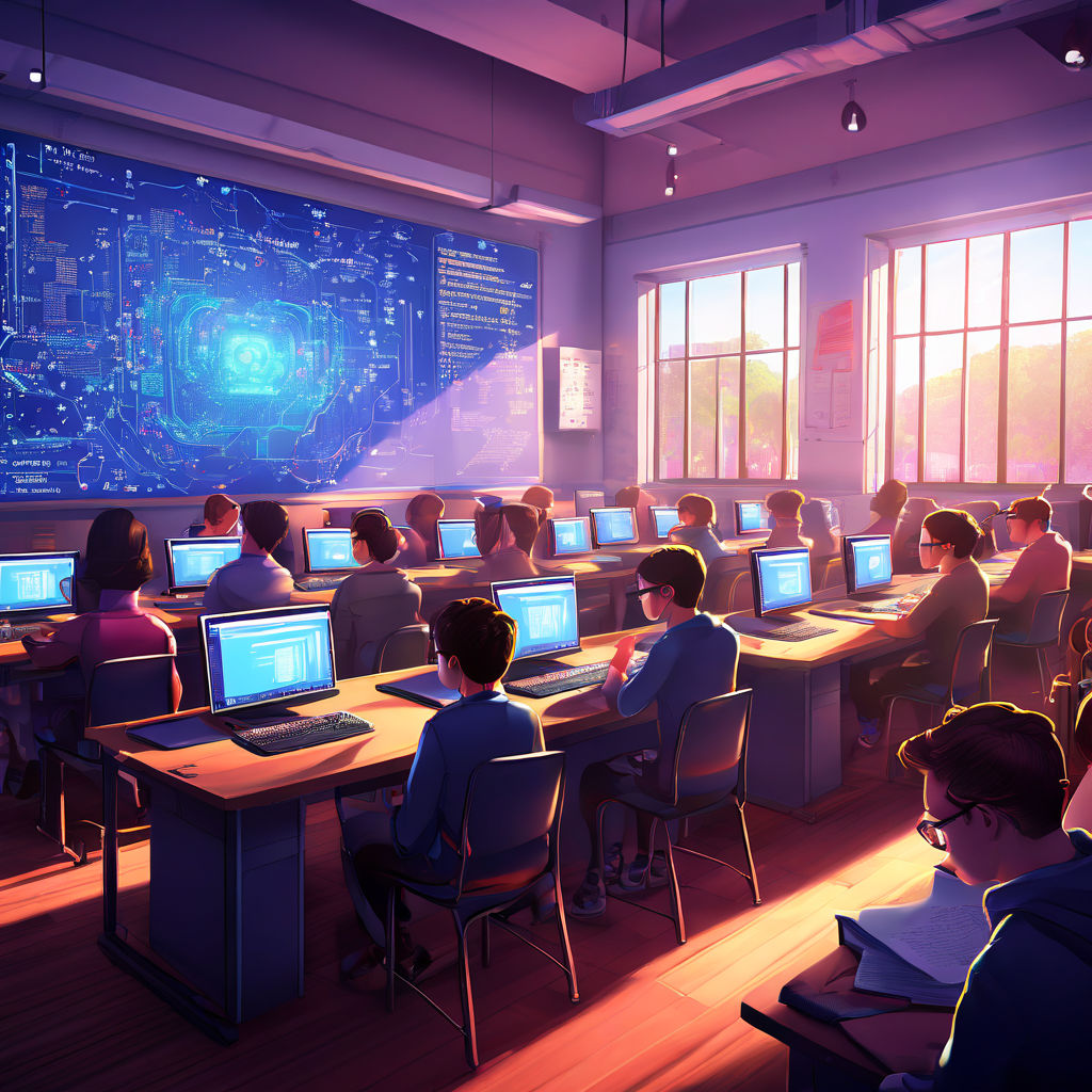 Draw me a classroom with 28 computers and students taking AI... by 이수현 ...