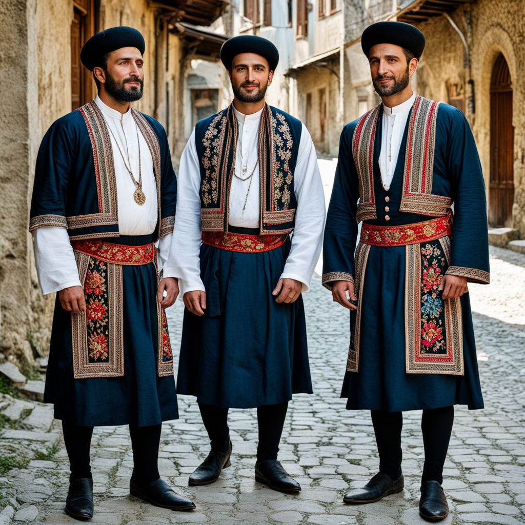 Georgian men clad in traditional attire by Tamara Shengelia - Playground