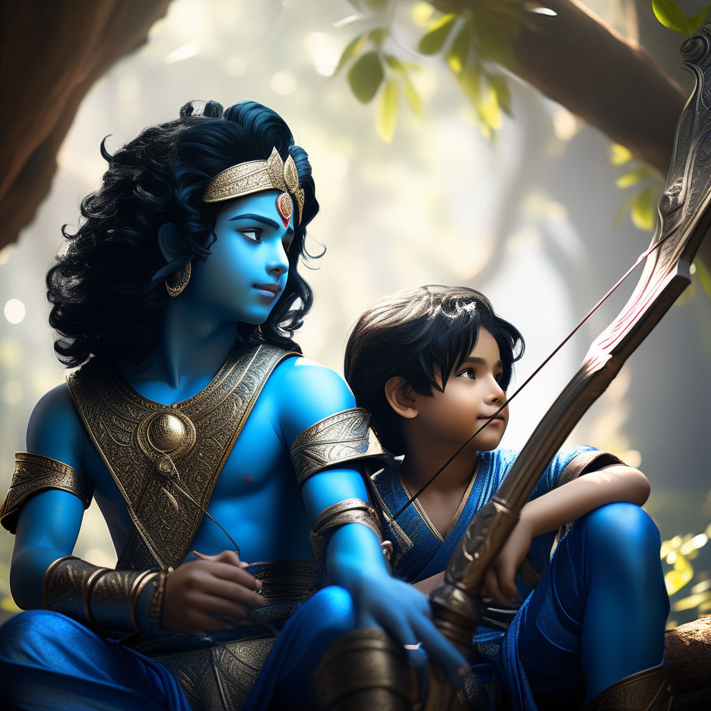 Blue-skinned Lord Rama with black hair by Debarun Roy - Playground