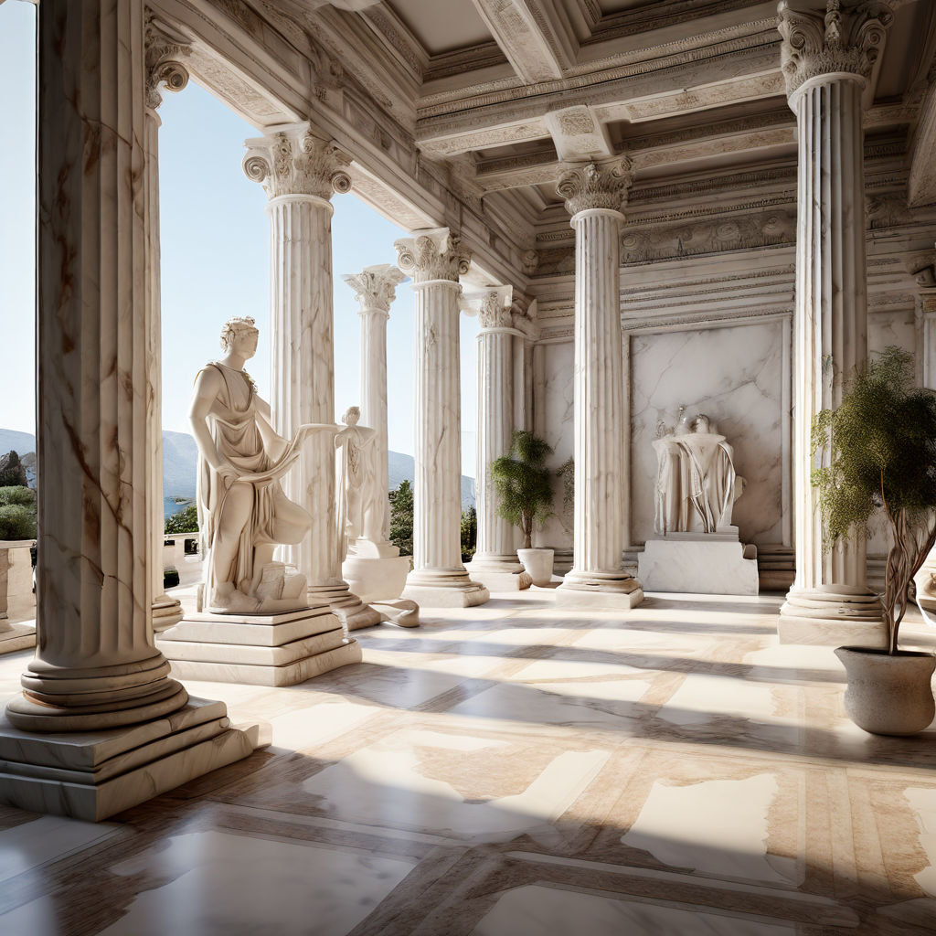 A hyper realistic room in ancient Greece palace with columns... by ...