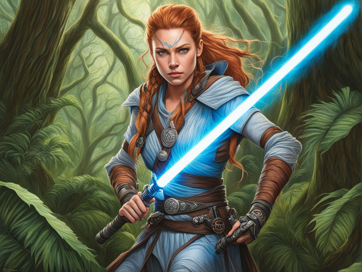 Aloy depicted as a Jedi Knight by Jure Salej - Playground