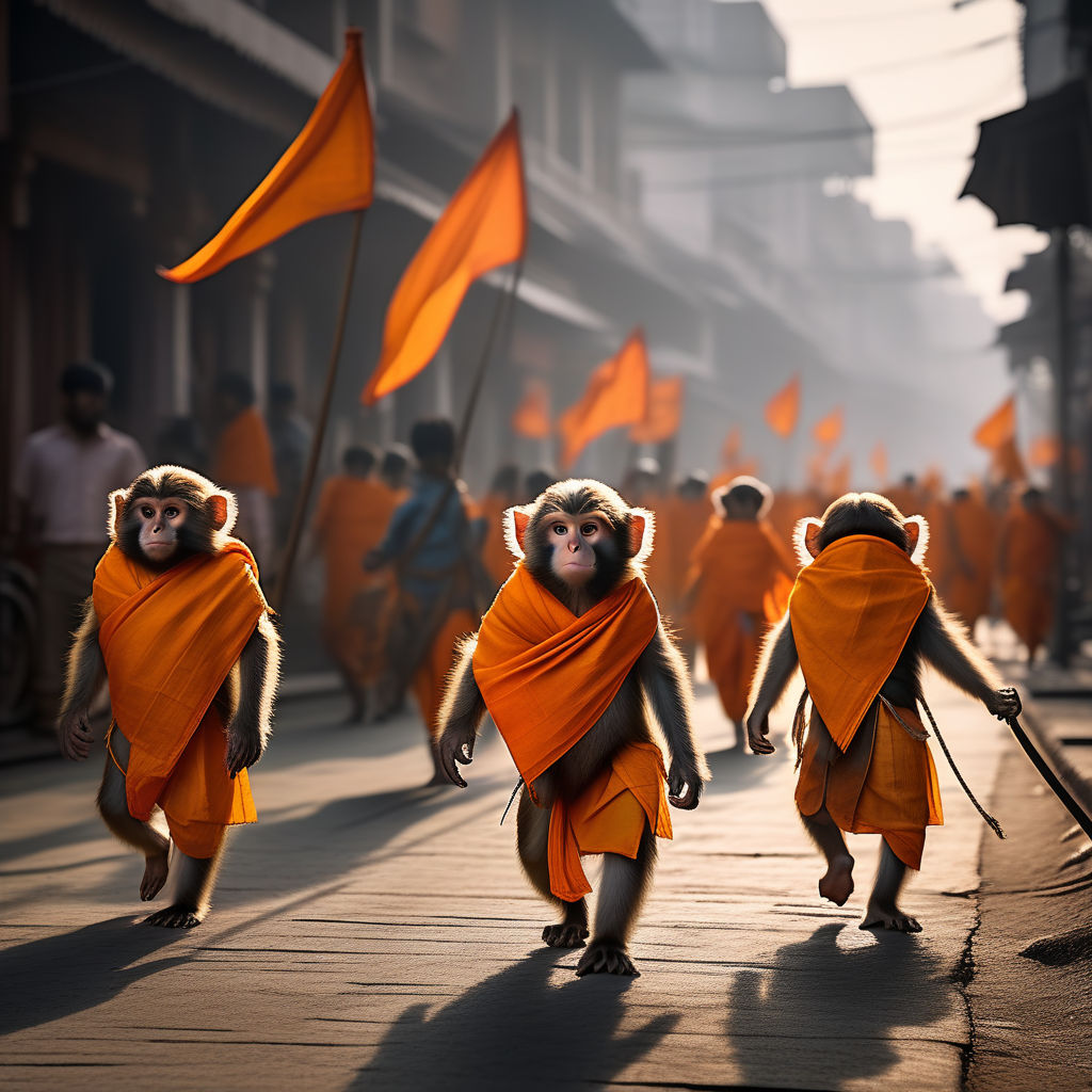Cinematic hero shot of group of cute monkeys covering with a... by ...