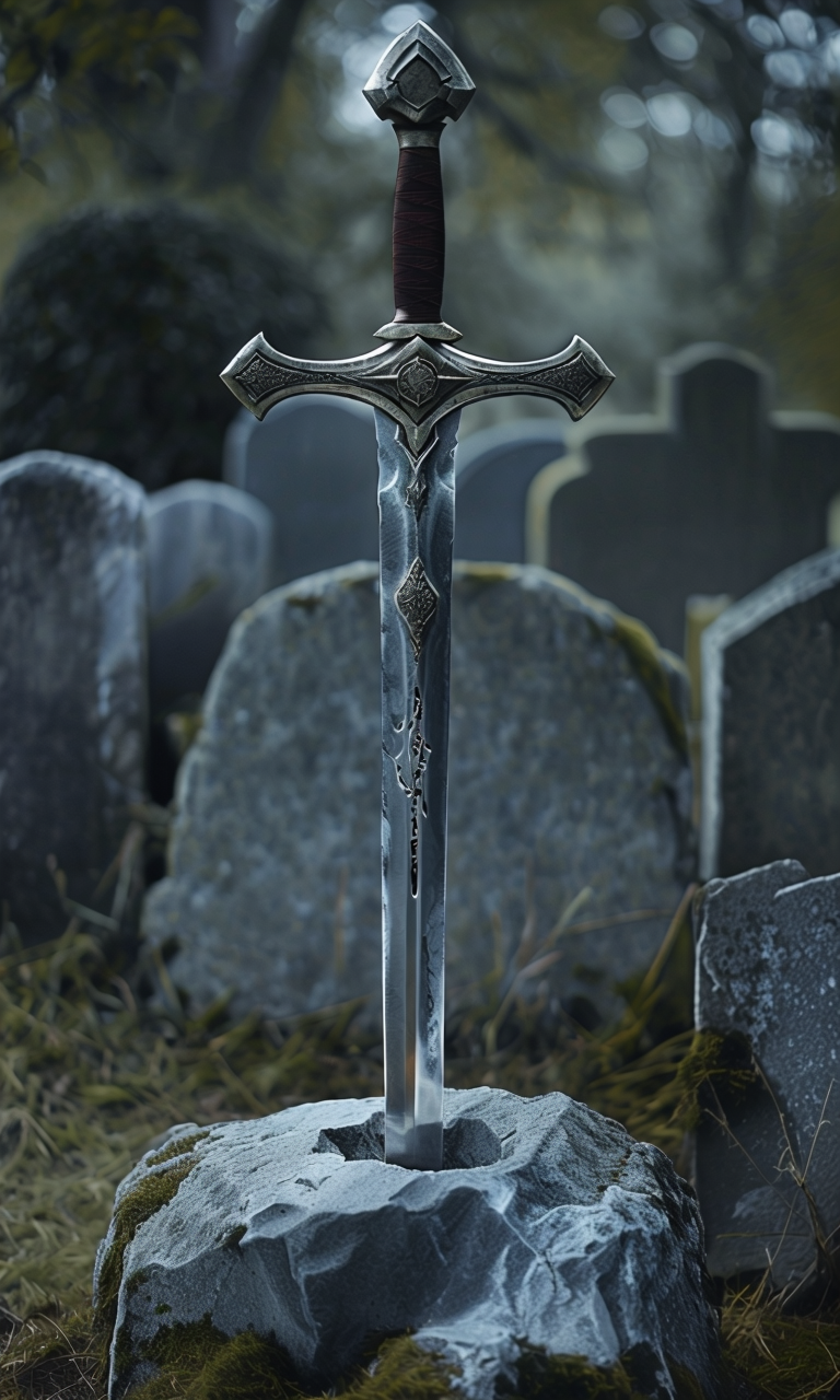 A detailed image of an enchanted medieval fantasy sword thru... by ...