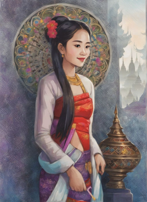 Printable sticker burmese girl with traditional dress by Aungwin Naing ...