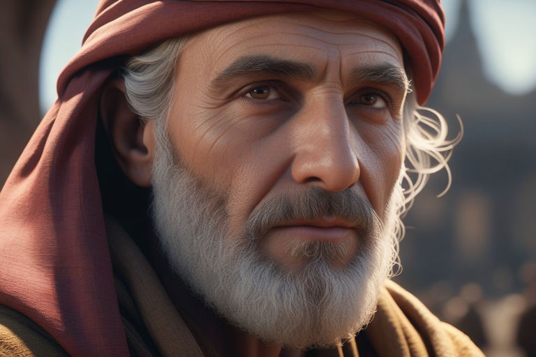 A beautiful wise man man seen from the front who looks at th... by ...