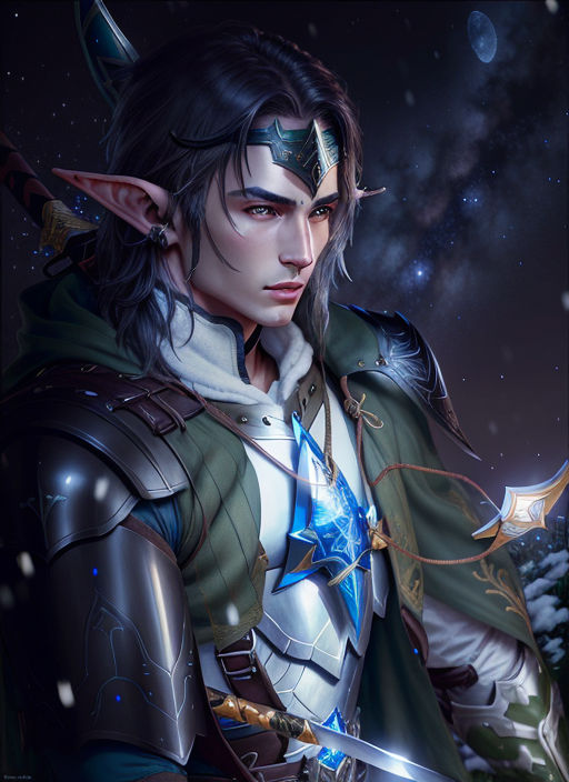 Stern pale elf male ranger in leather armor with bow and kat... by ...