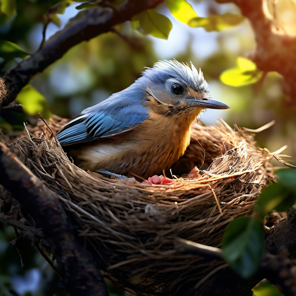 32. Bird building a nest in a tree by liliya - Playground