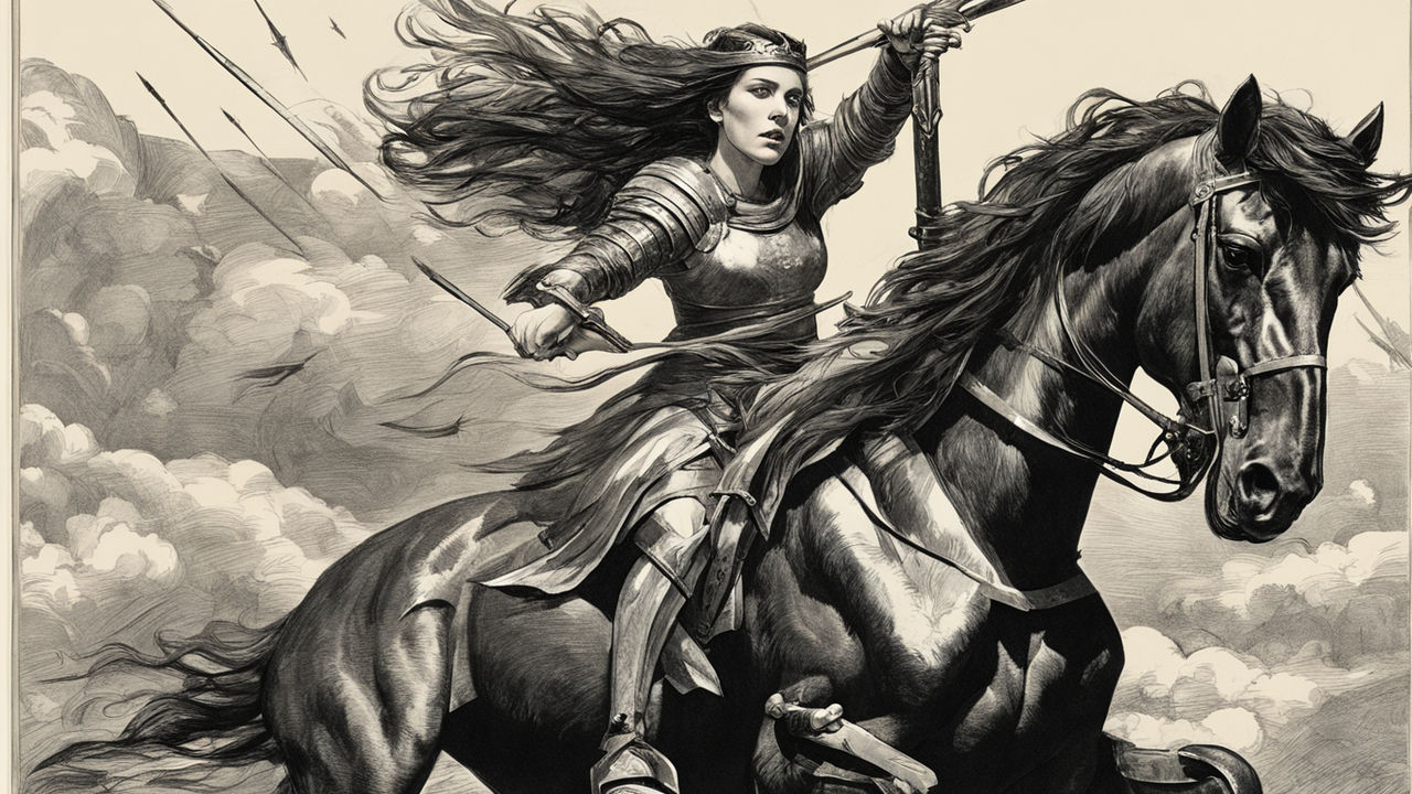 Joan Of Ark in full battle dress sword in her right hand ris... by Ian ...