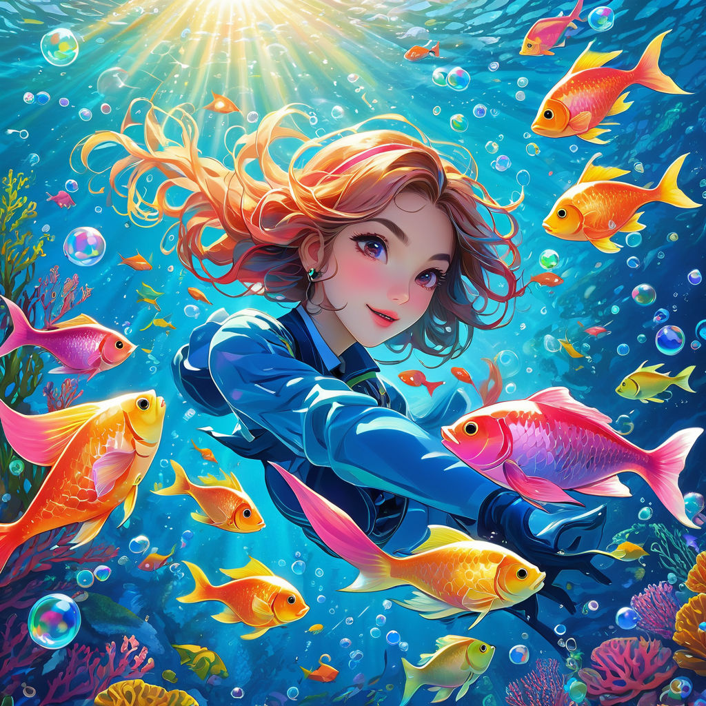 Anime-style school of vibrant cartoon fish by Gantzer 13 - Playground