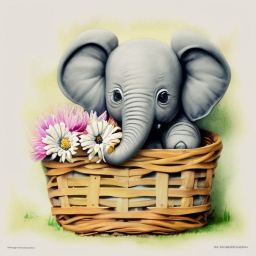 Little cute white baby elephant in a BASKET in middle of wi... by sane ...