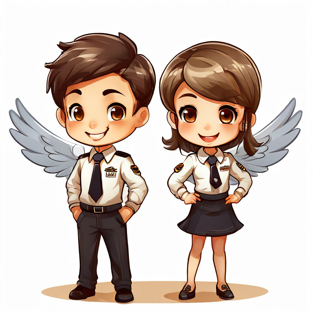 Chibi-styled boy and girl flight attendants by Blessie Joy Lapuz ...