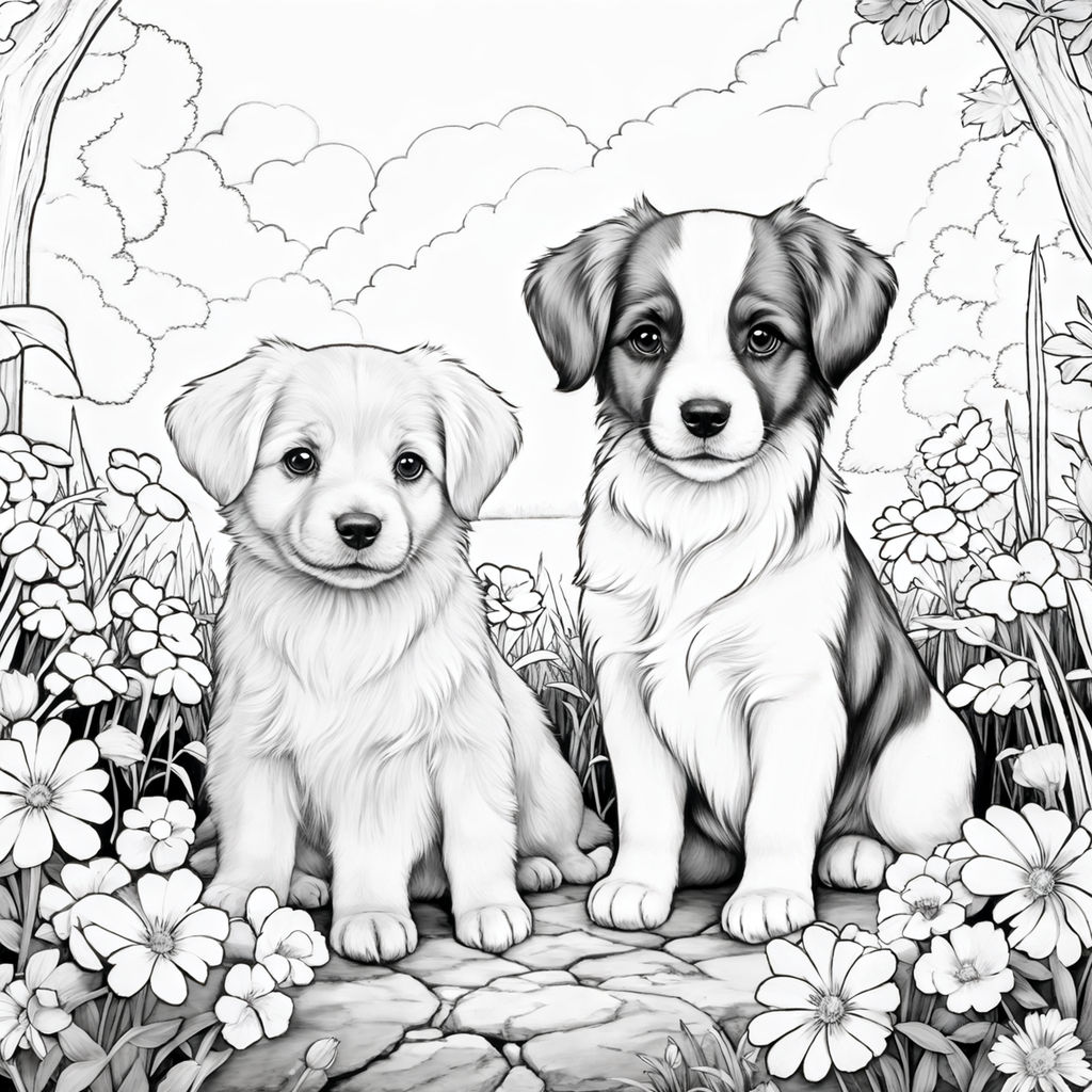 Beautiful small 2 dogs in big garden coloring page by Pugachev ...