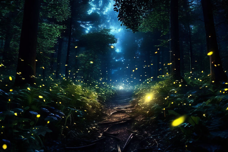 Make a video of fireflies twinkling through a forest of tree... by ...