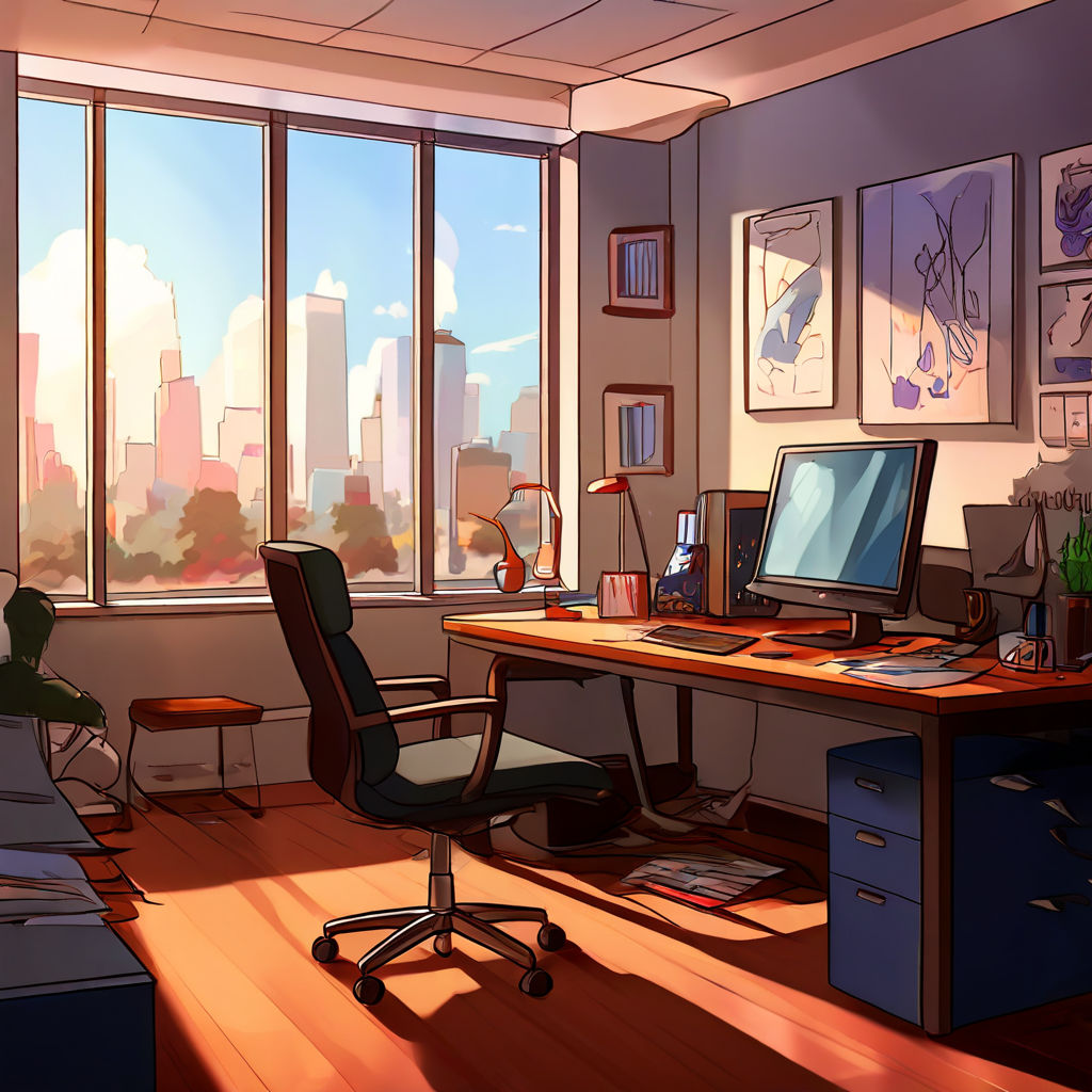 2d animation art style office view only one chair in office by Sagar ...