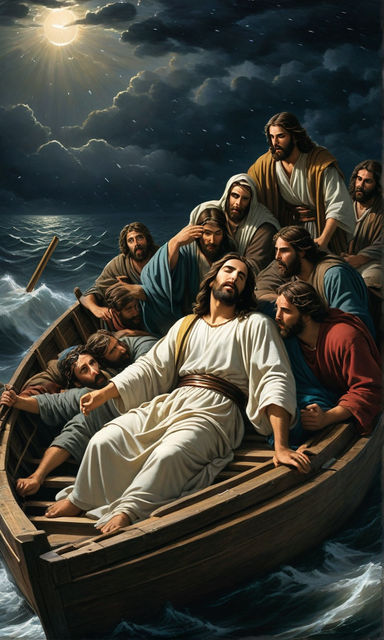 Jesus sleeping and calm in a boat by alexandre pereira - Playground