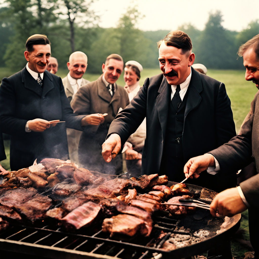 Adolf Hitler enjoying a BBQ with orthodox jews and pigs loot... by ...