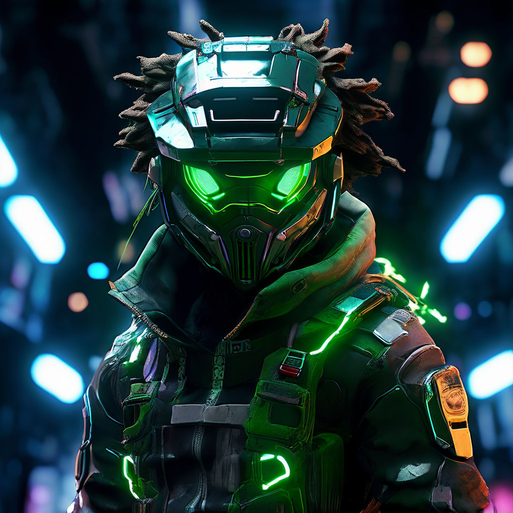 Deku from My Hero Academia as a Cyberpunk and wearing a full... by ...
