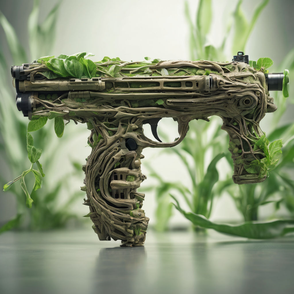 Ortographic photo of an alien looking organic gun made out o... by ...