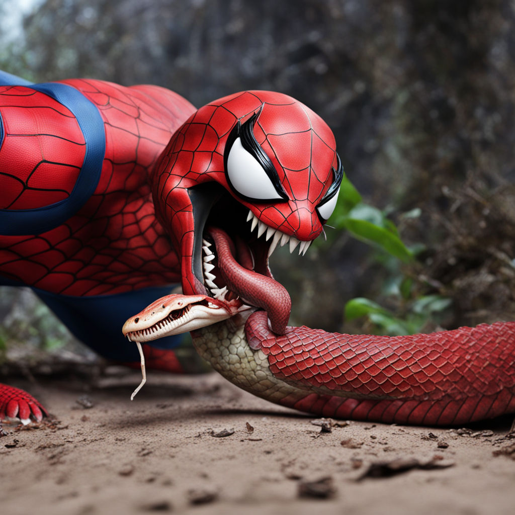 A huge snake is eating Spider-Man with its mouth open by Kjjj - Playground