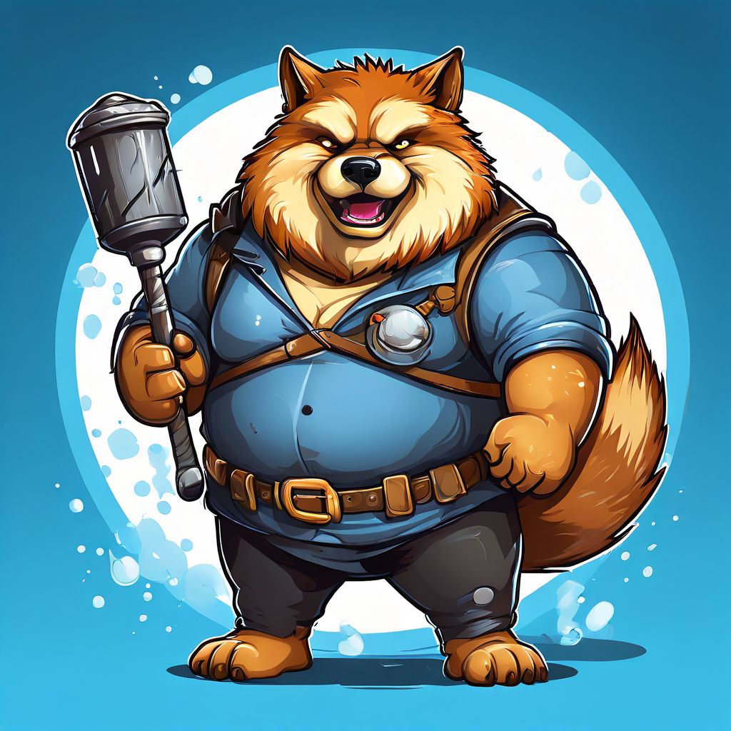 A vector character of a fat wolf man holding a big plunger a... by ...