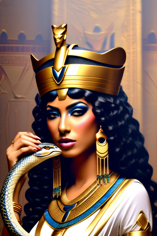 Egyptian pharaoh Cleopatra vii holding an asp snake on her h... by ...