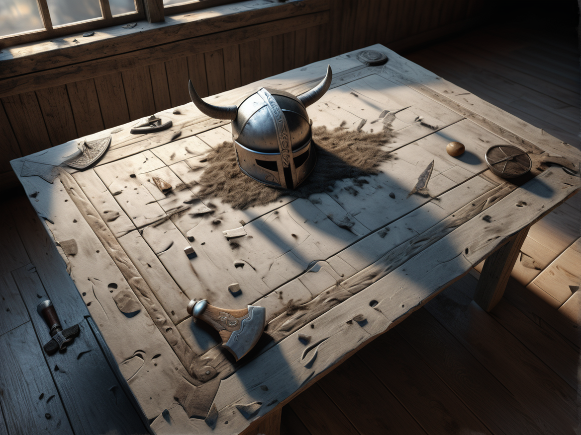 Top view 3d render of a weathered Viking table by Yuliya Nepovinnykh ...