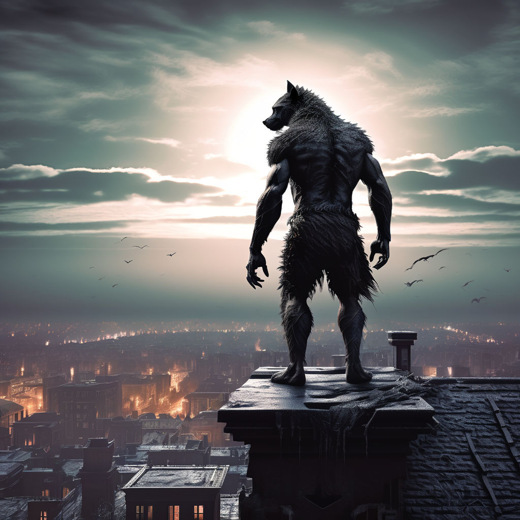 Lone werewolf standing on rooftop by Retro - Playground