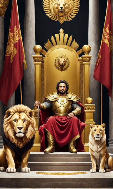 Caesar sitting on a golden throne in a throne room with by HaterFtvv ...