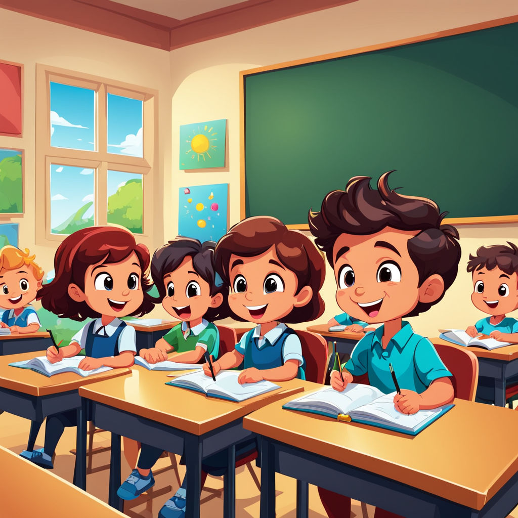 Show little cartoon kids in the classroom all talking to one... by ...