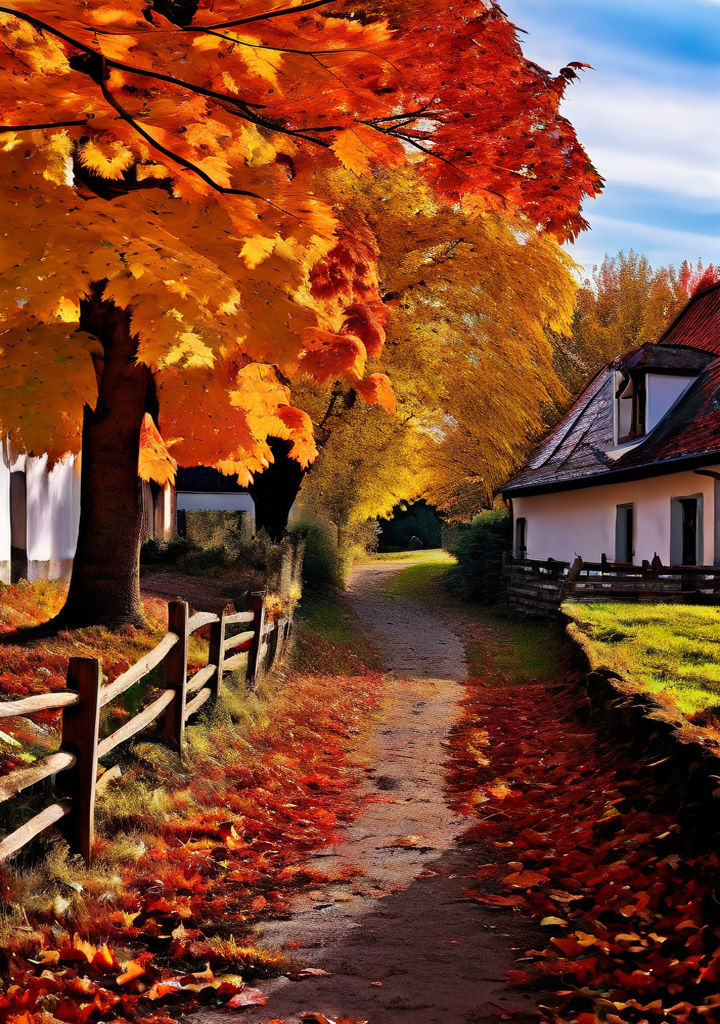 Bright beautiful multi-colored autumn in an old village in G... by Sergio - Playground