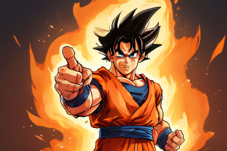 Son Goku pointing with the finger down and below it stands s... by Ali ...